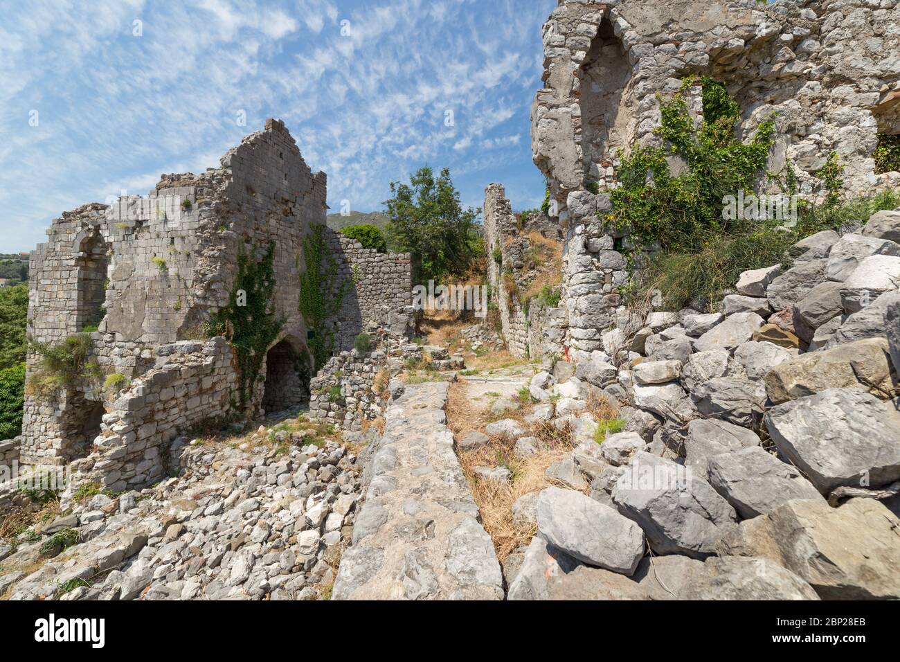 Ruins of Stari Bar, the old town of Bar, ancient fortress in Montenegro ...