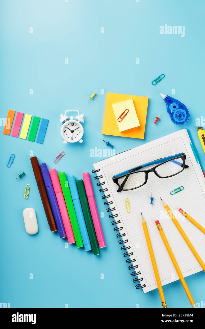 Office supplies are on the blue table, for working with your own hands ...