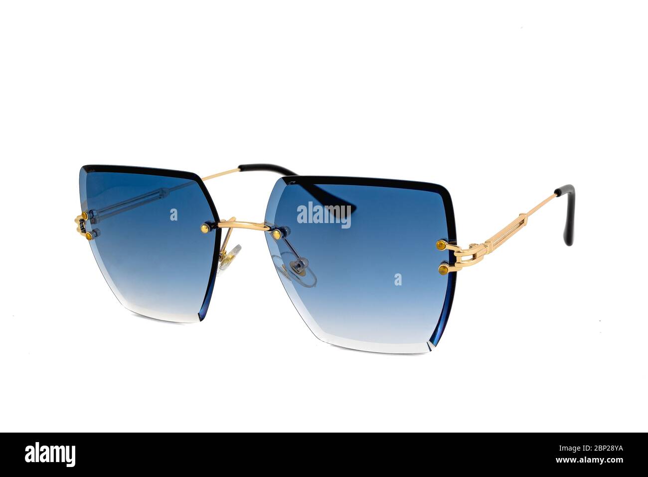 Rimless rectangular sunglasses with parliament blue color gradient ...