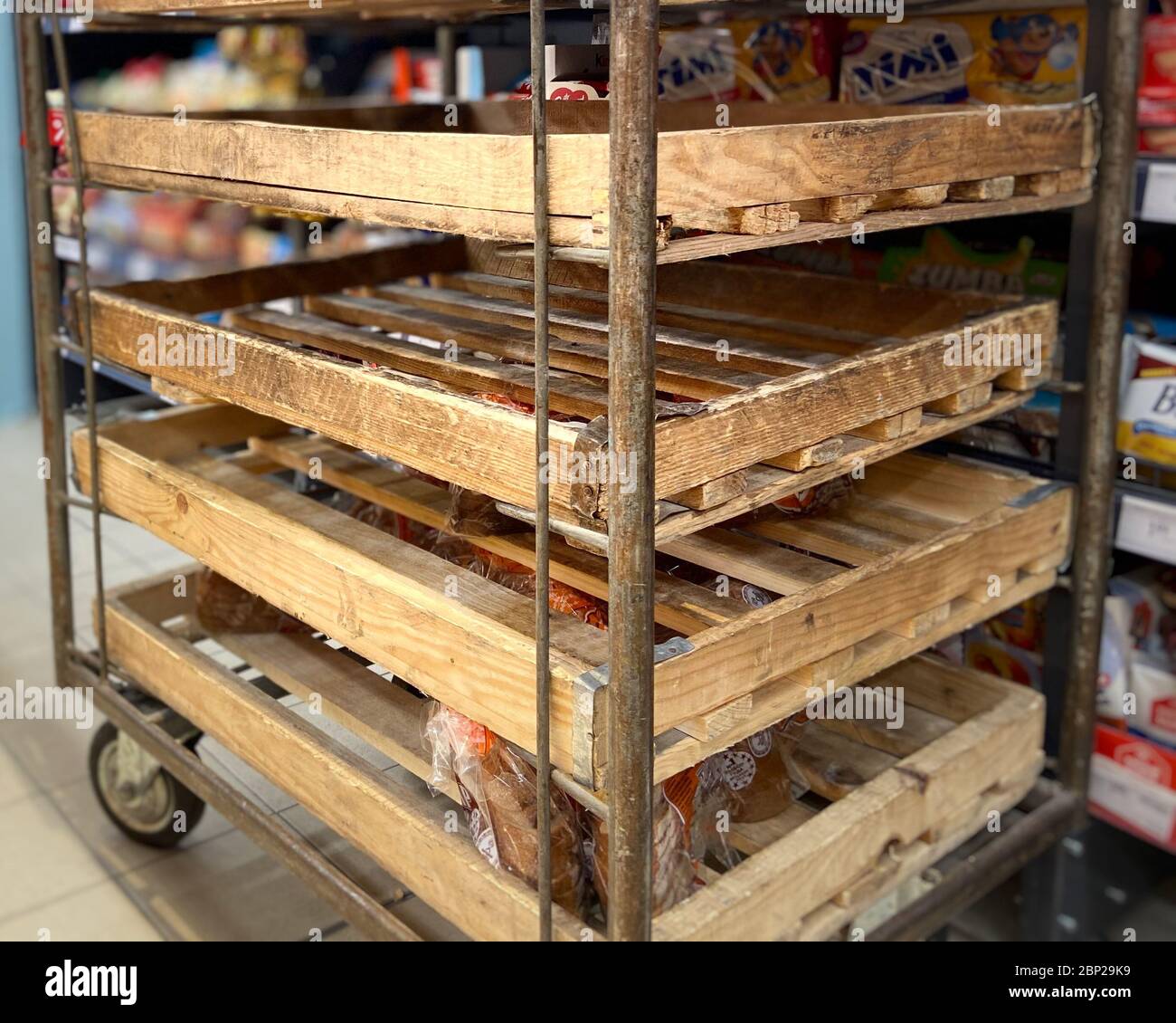 An empty bread tray. Mobile photo Stock Photo - Alamy
