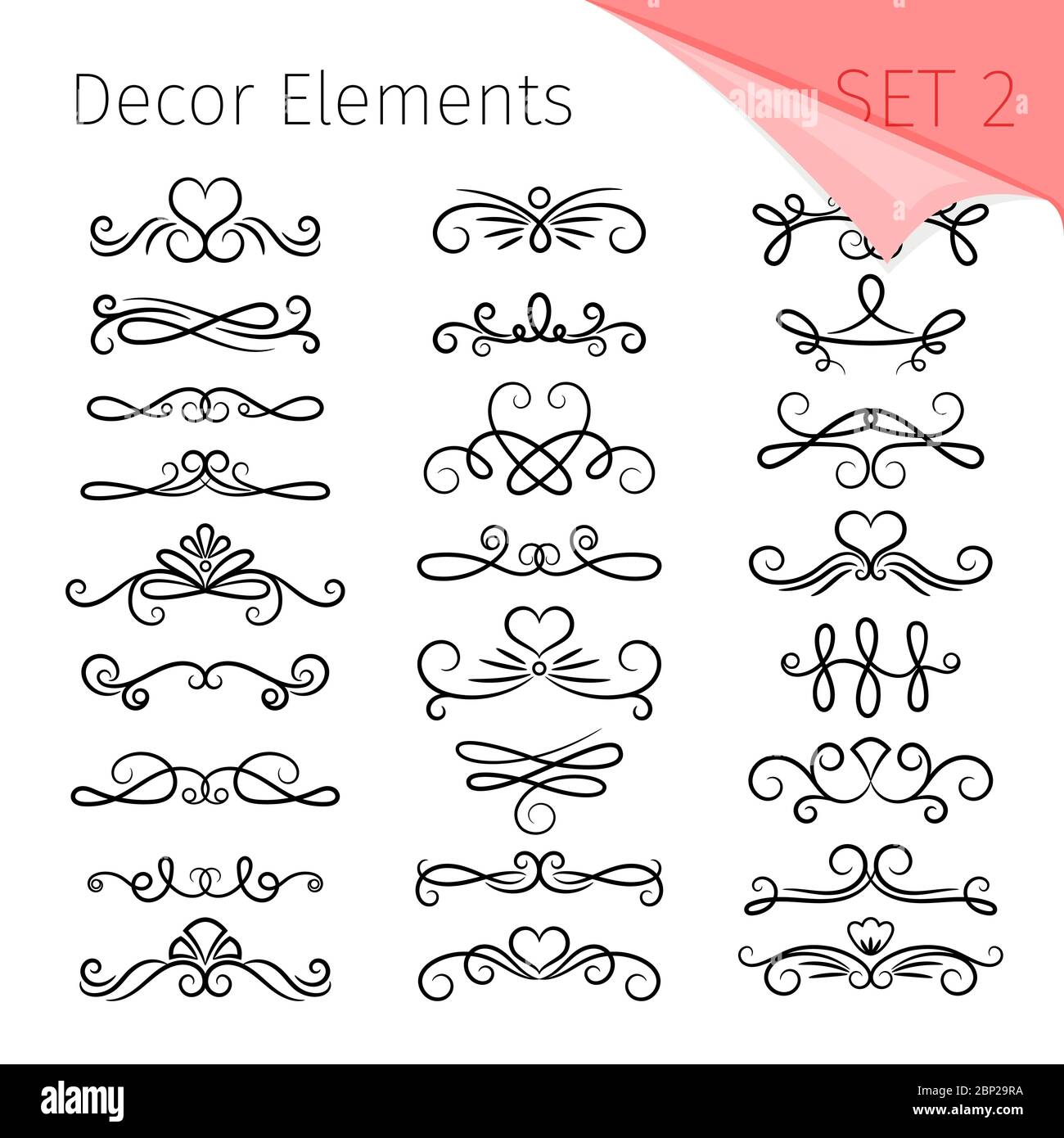 Elegant page dividers. Doodle floral scrolls or black line design ...