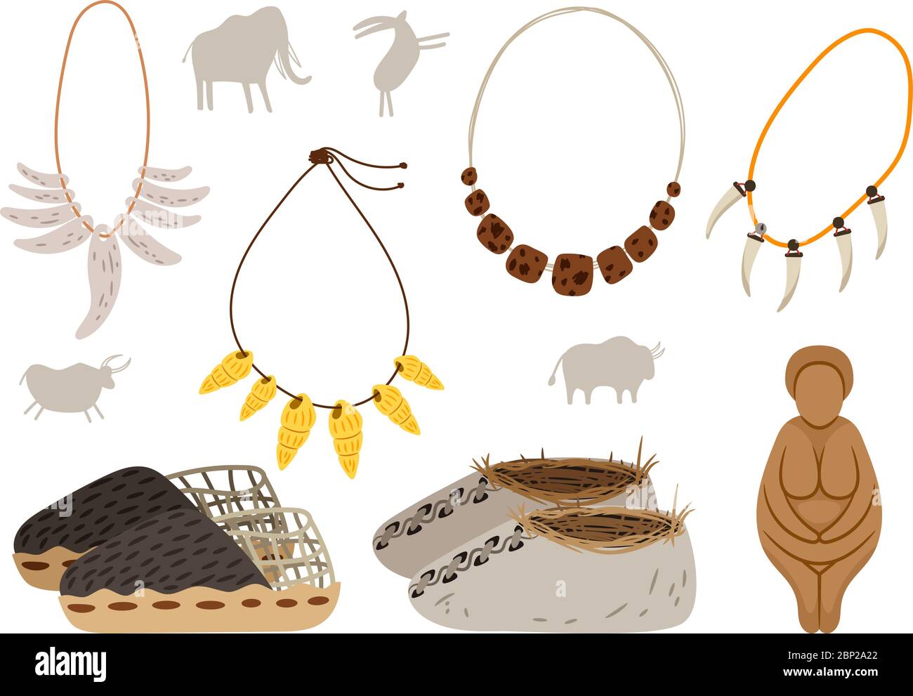 Ice age cartoon elements. Ancient man vector elements, rock paintings ...