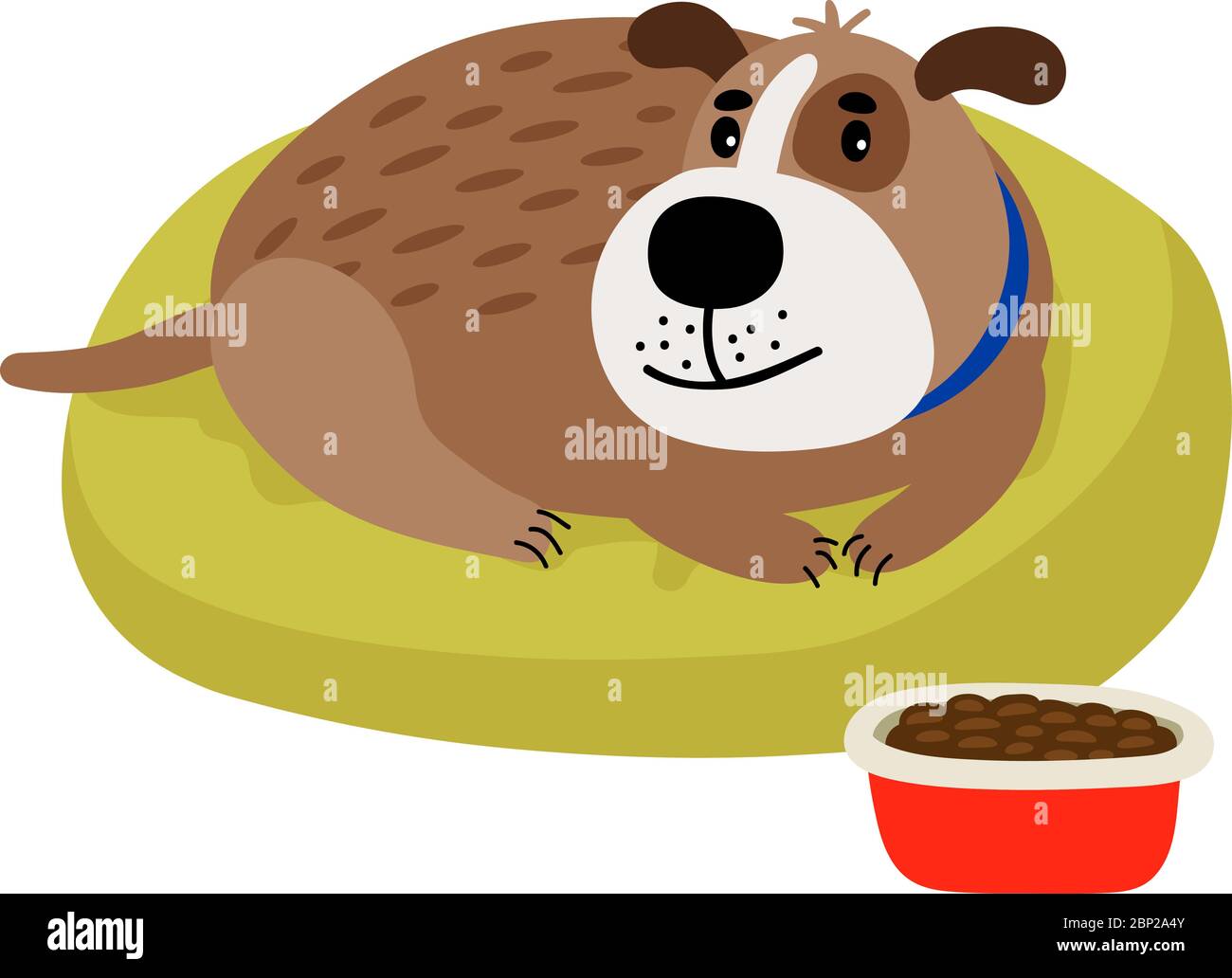 Pet dog. House pupil dog lying with bowl of dog food cartoon vector ...