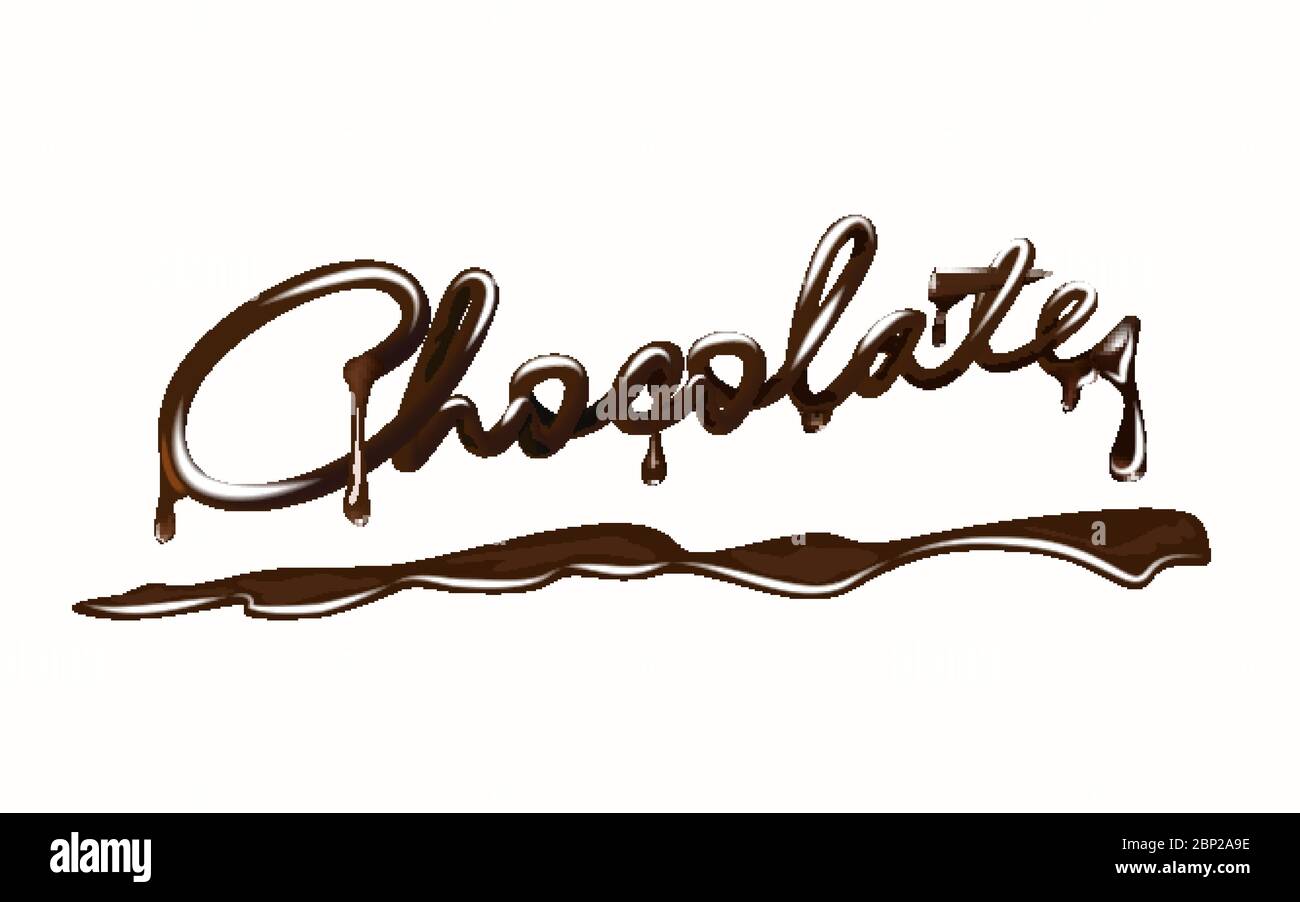 Chocolate. Realistic chocolate bar lettering, with drops and splash ...