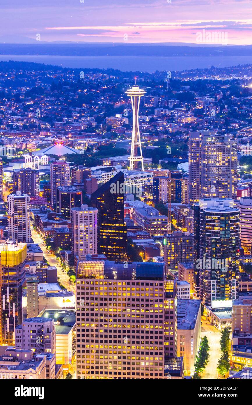beatiful Aerial view of Seattle city scape at night,Seattle,washington ...