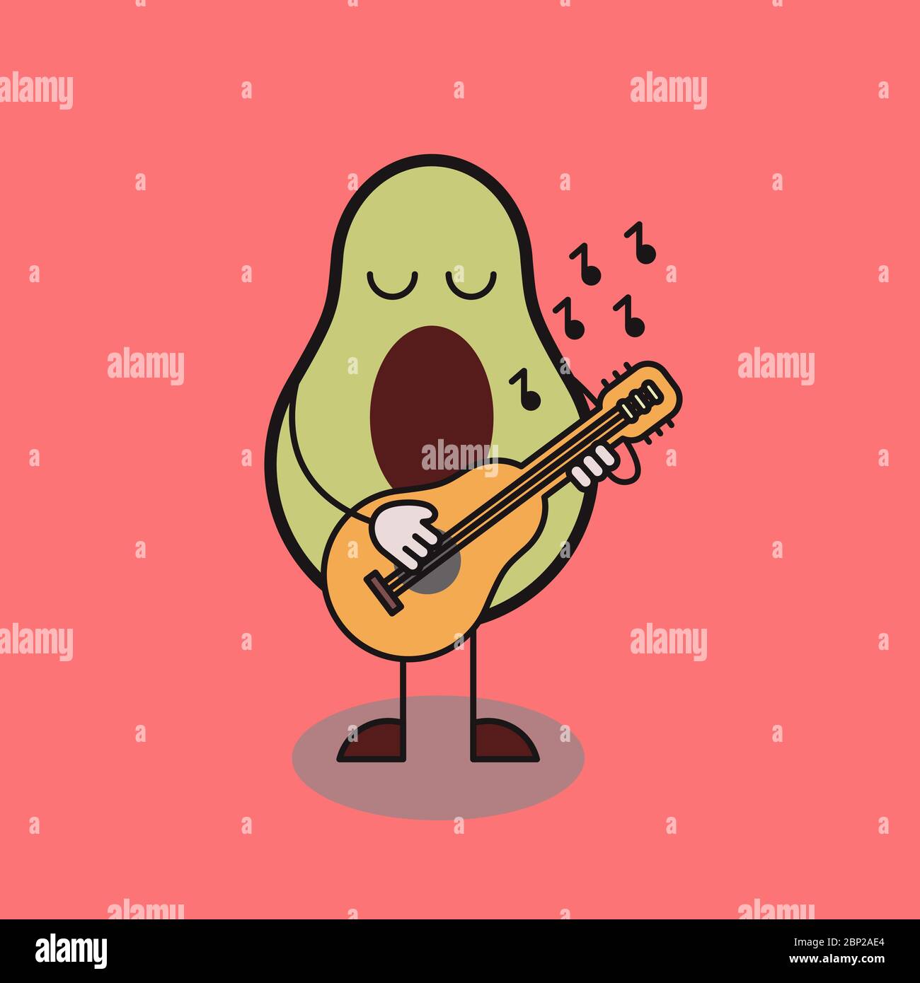 Avocado singing song and playing guitar. Vector flat cartoon color ...