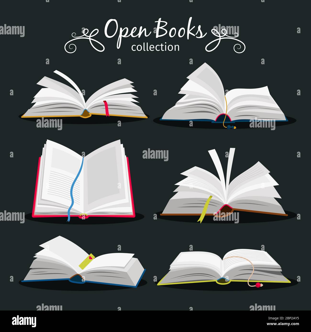 Open books. New open book set with bookmark between pages for ...