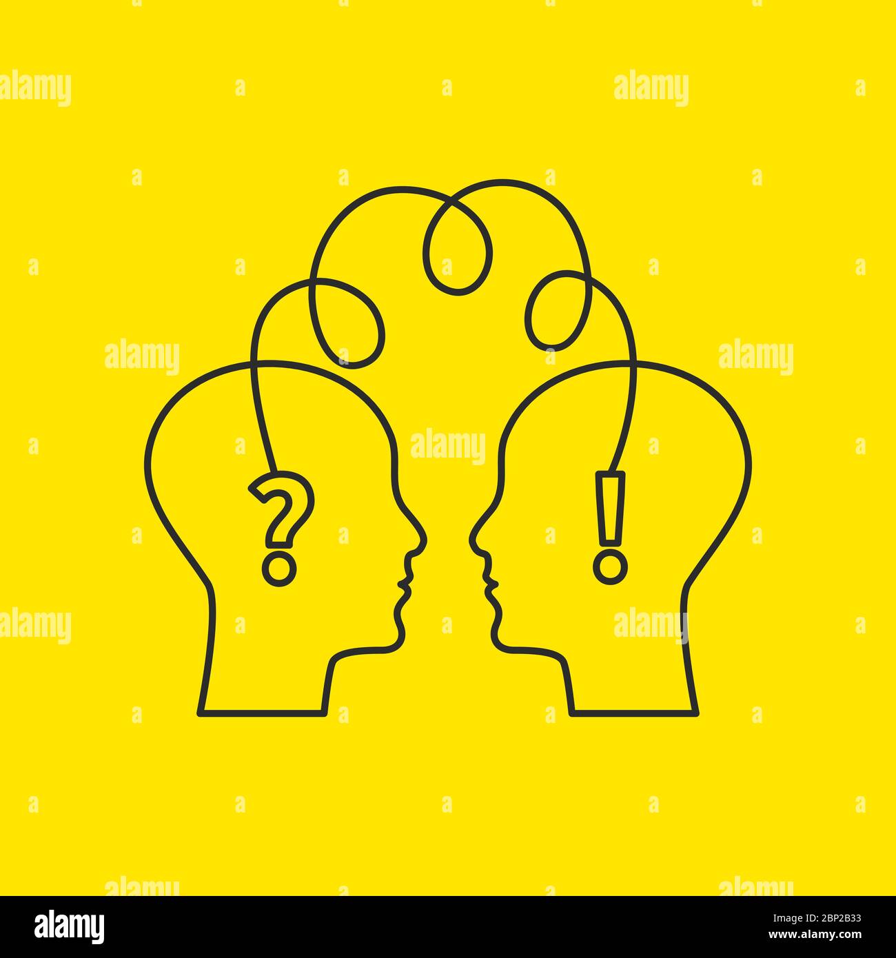 Question and answer icon. Two profile lines with question marks and an ...