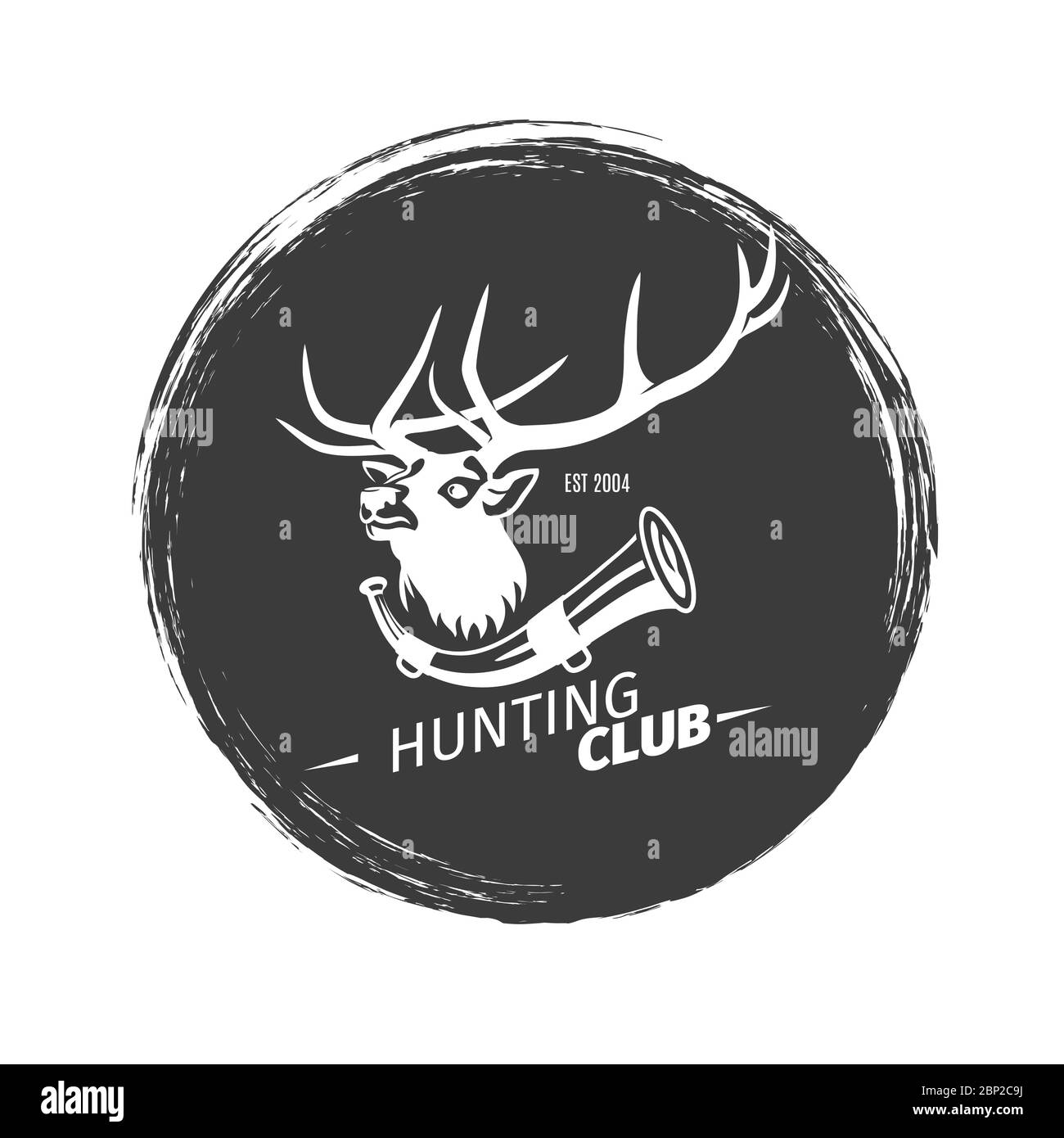 Hunting club grunge logo design with deer and horn, vector illustration ...