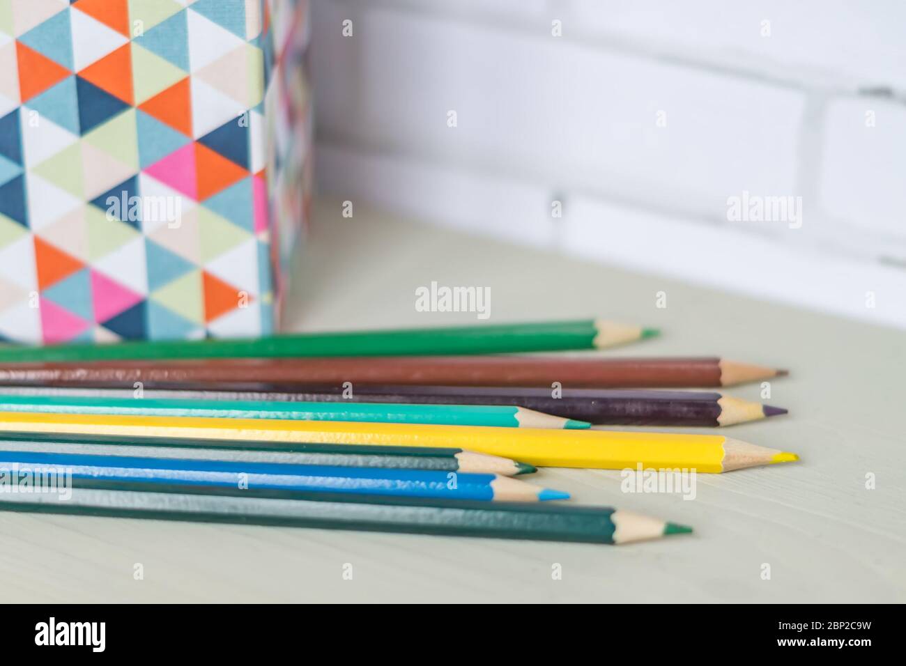 Pencil holder box wooden table hi-res stock photography and images - Alamy