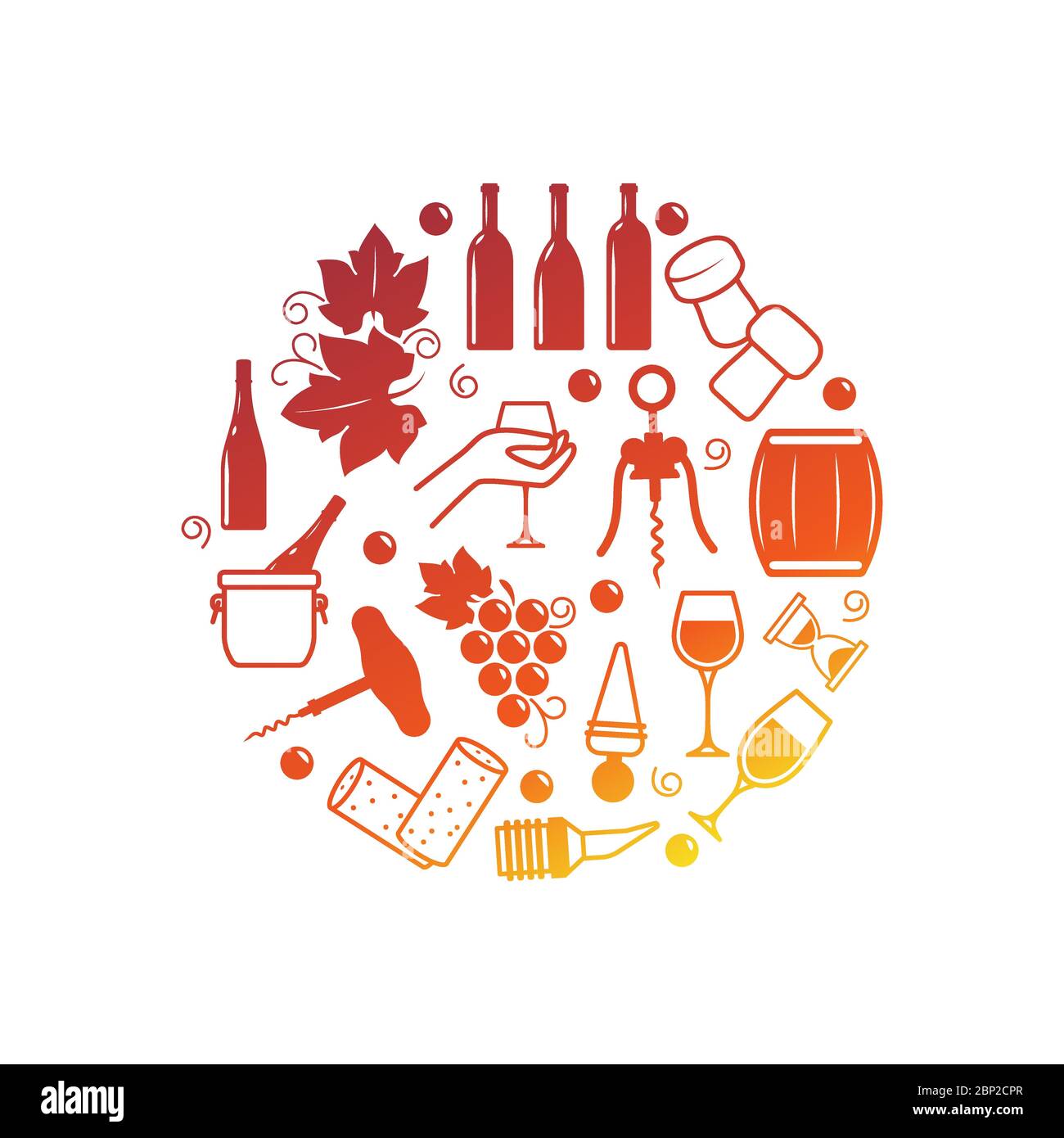 Wine icons isolated on white background. Colorful round drink concept ...