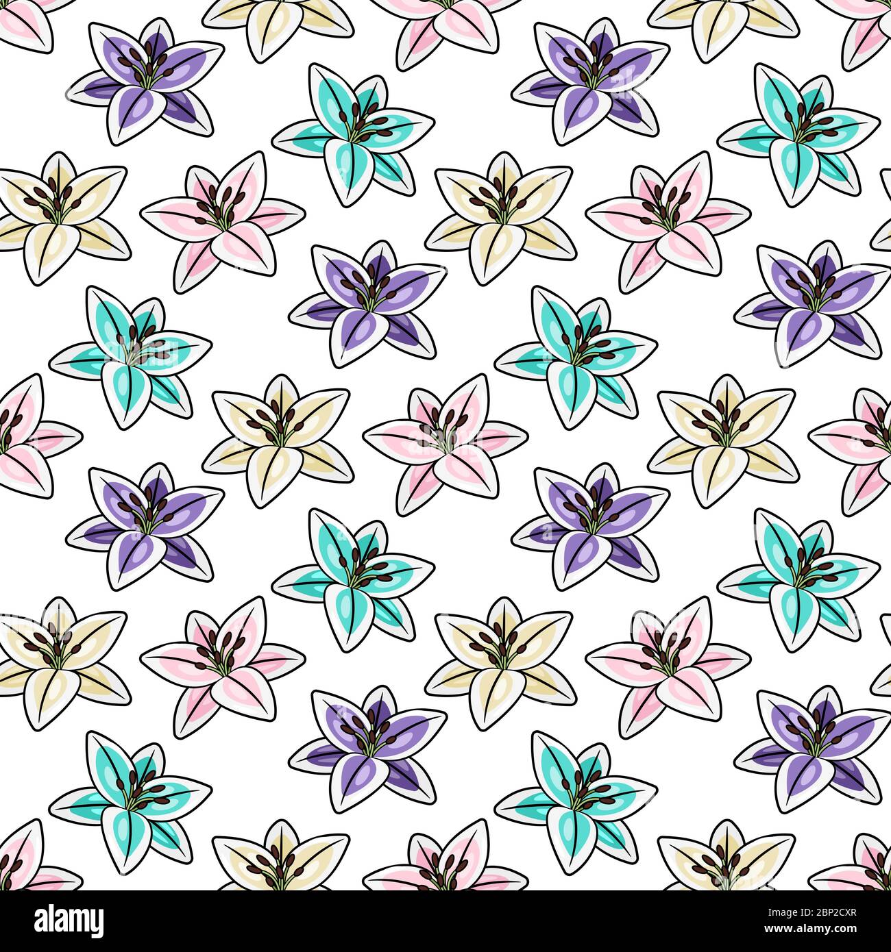 Tropical flowers seamless pattern. Colorful lilies seamless texture ...