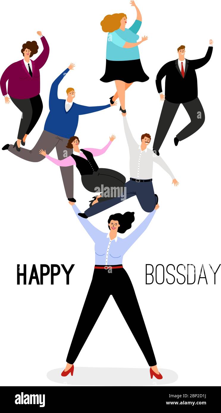 Happy boss day illustration. Energetic leader woman supports business ...