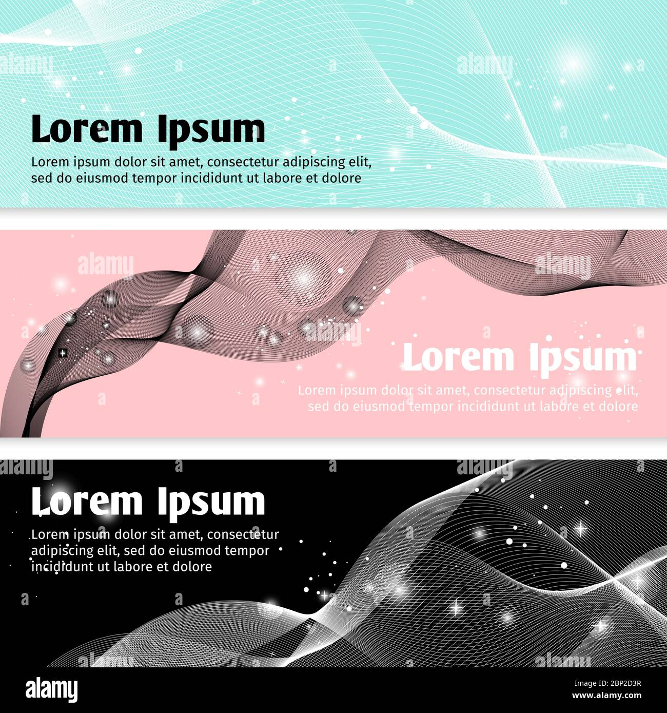 Wave banners. Modern linear curve waves backgrounds, vector ribbons ...