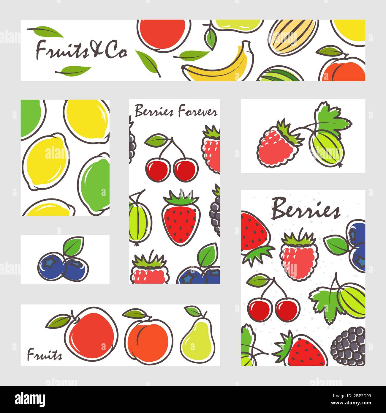Fruits and berries banner templates set, vector illustration Stock ...