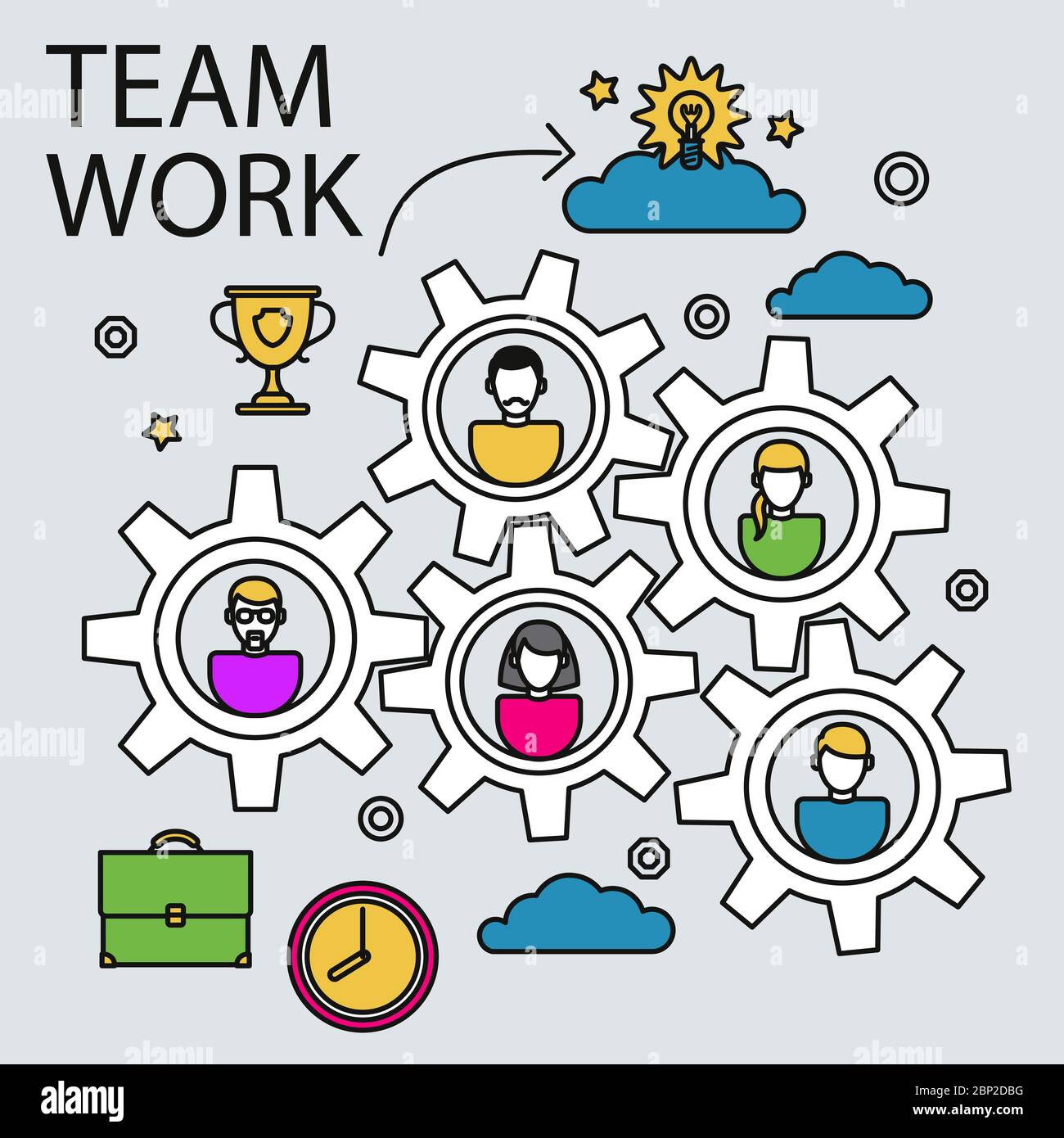 Teamwork and collaboration business concept with gears and people in ...
