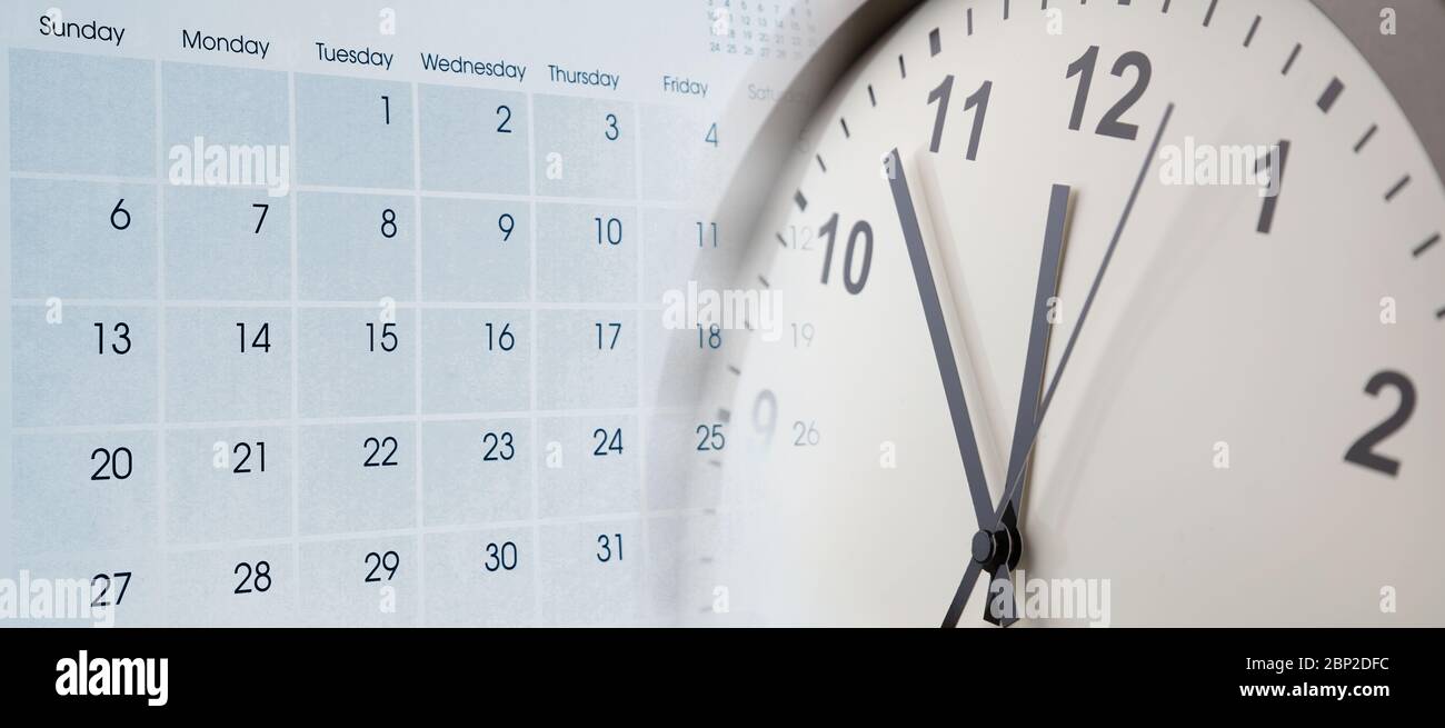 Clock face and calendar composite Stock Photo - Alamy