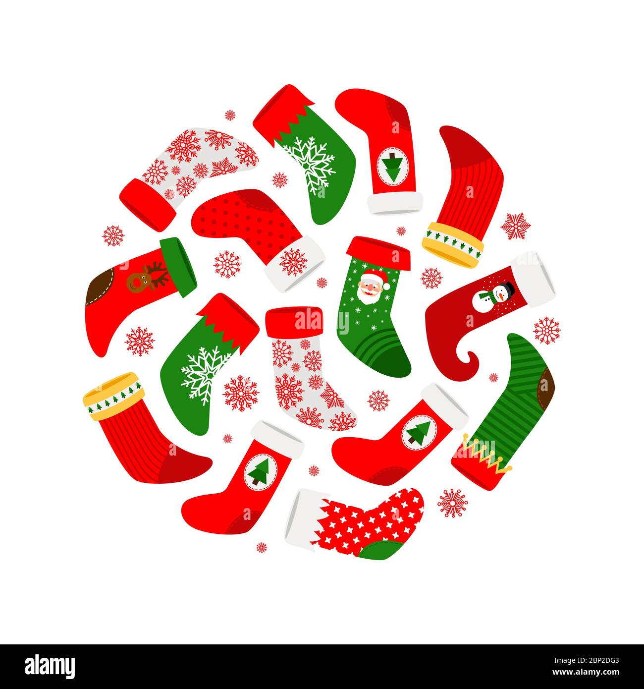 Christmas socks and snowflakes round banner, vector illustration Stock ...