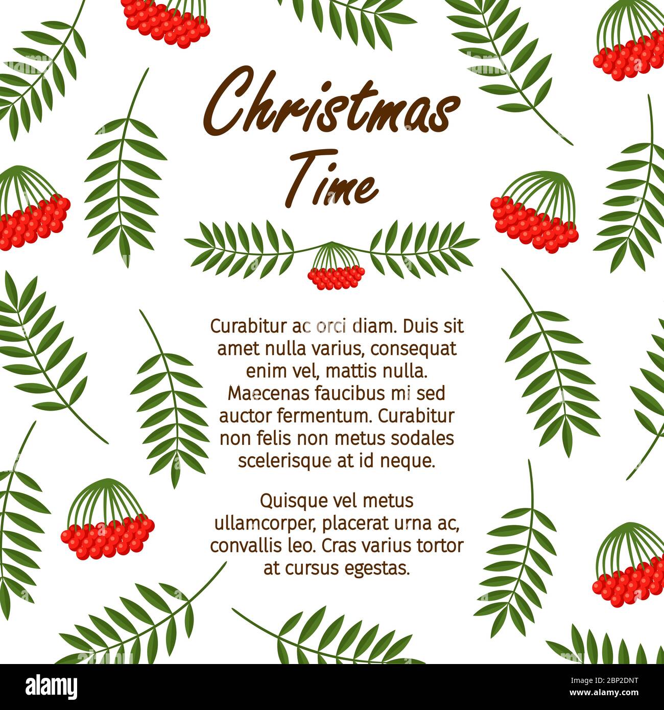 Christmas time banner template with red berries, vector illustration ...