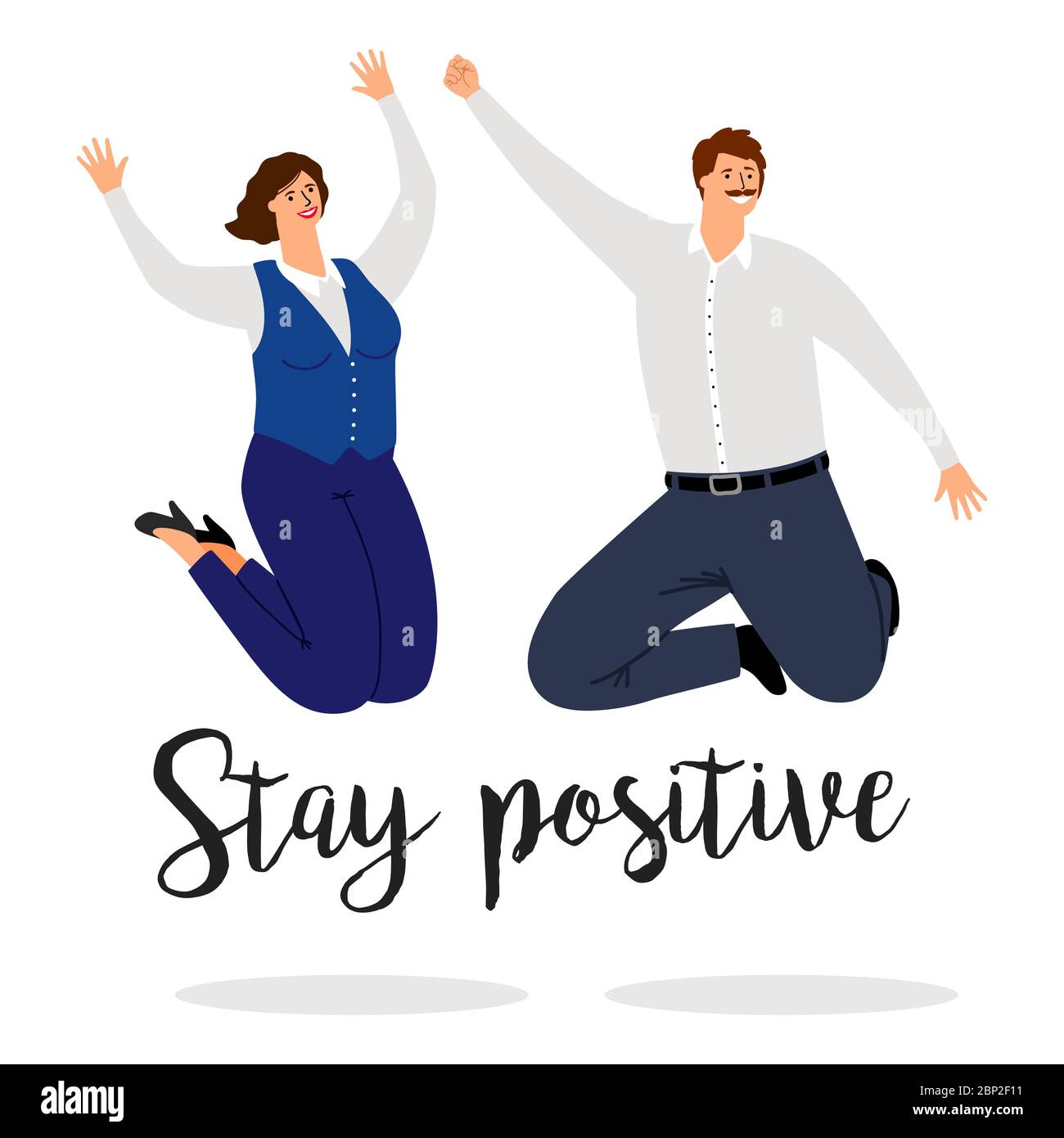 Positive jumping people. Positive inspiration vector poster with happy ...