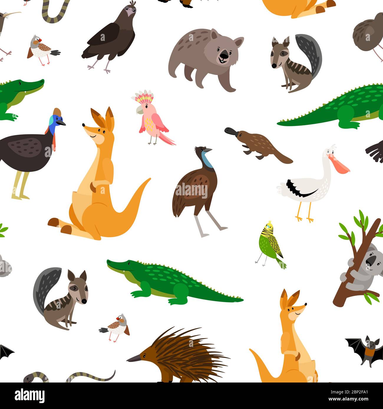 Australia animals colorful pattern on white background, vector ...