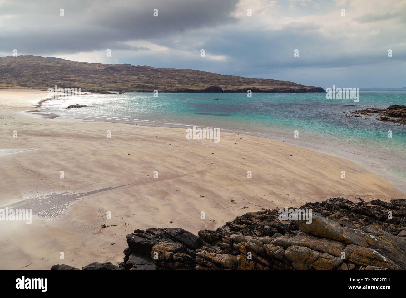 The stunning sandy beach at Kilmory Bay on the Isle of Rum, Scotland ...