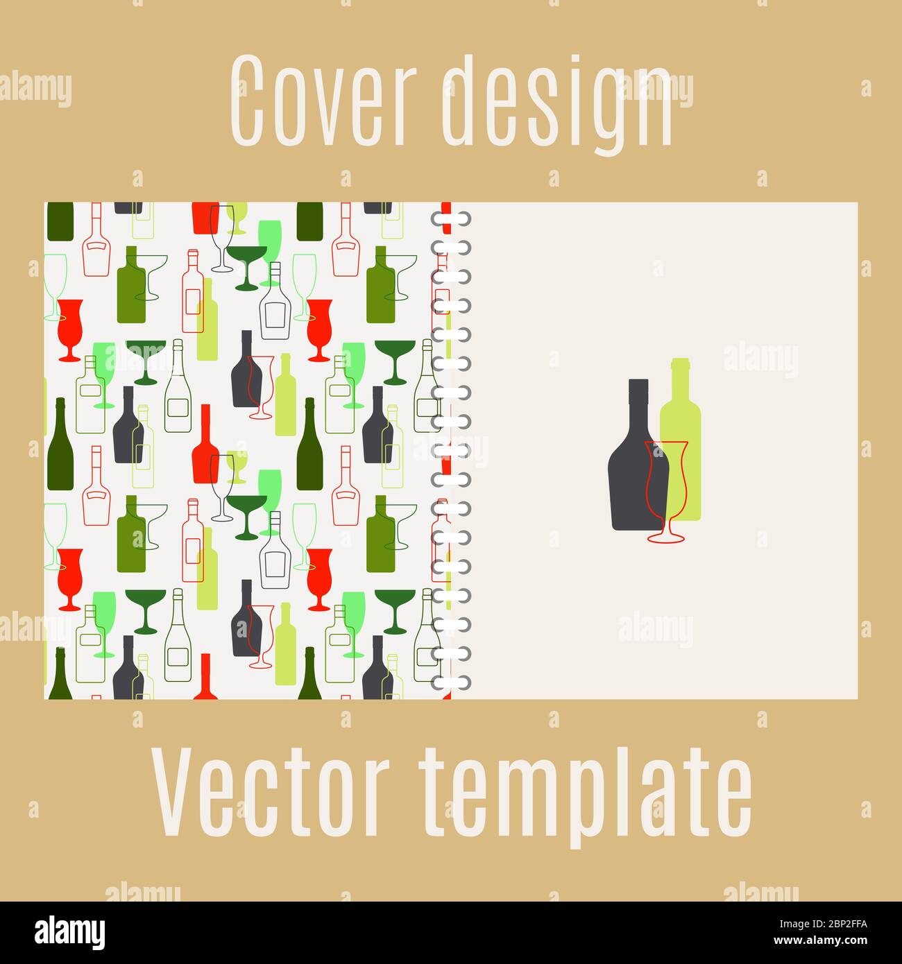 Cover design for print with bar drinks silhouette, vector illustration ...