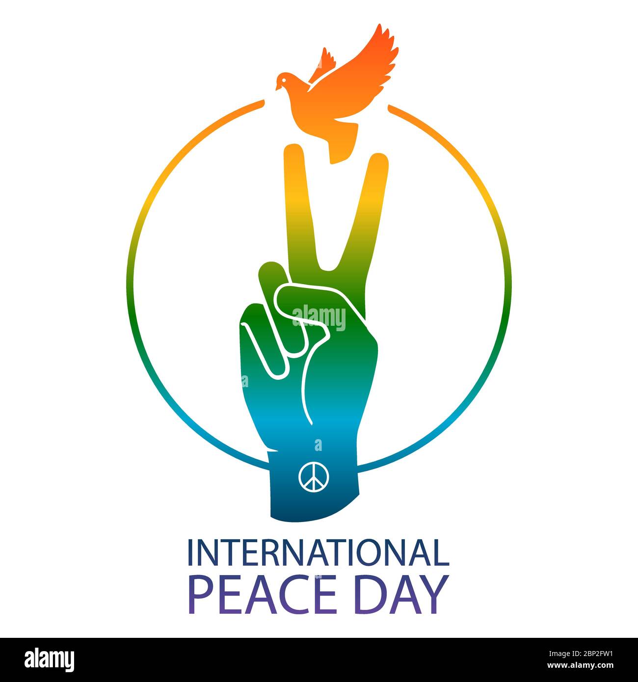Rainbow colors peace sign pigeon dove and victory hand, vector ...
