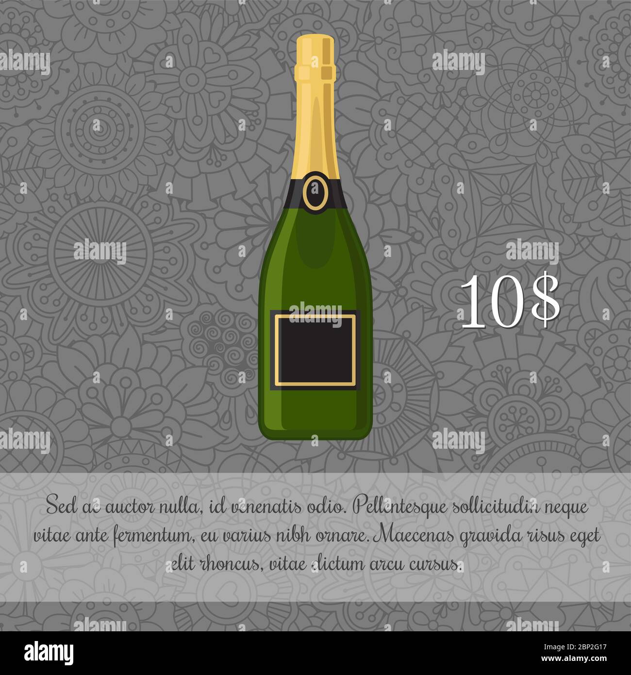 Champagne beverage card template with price and patterned background ...