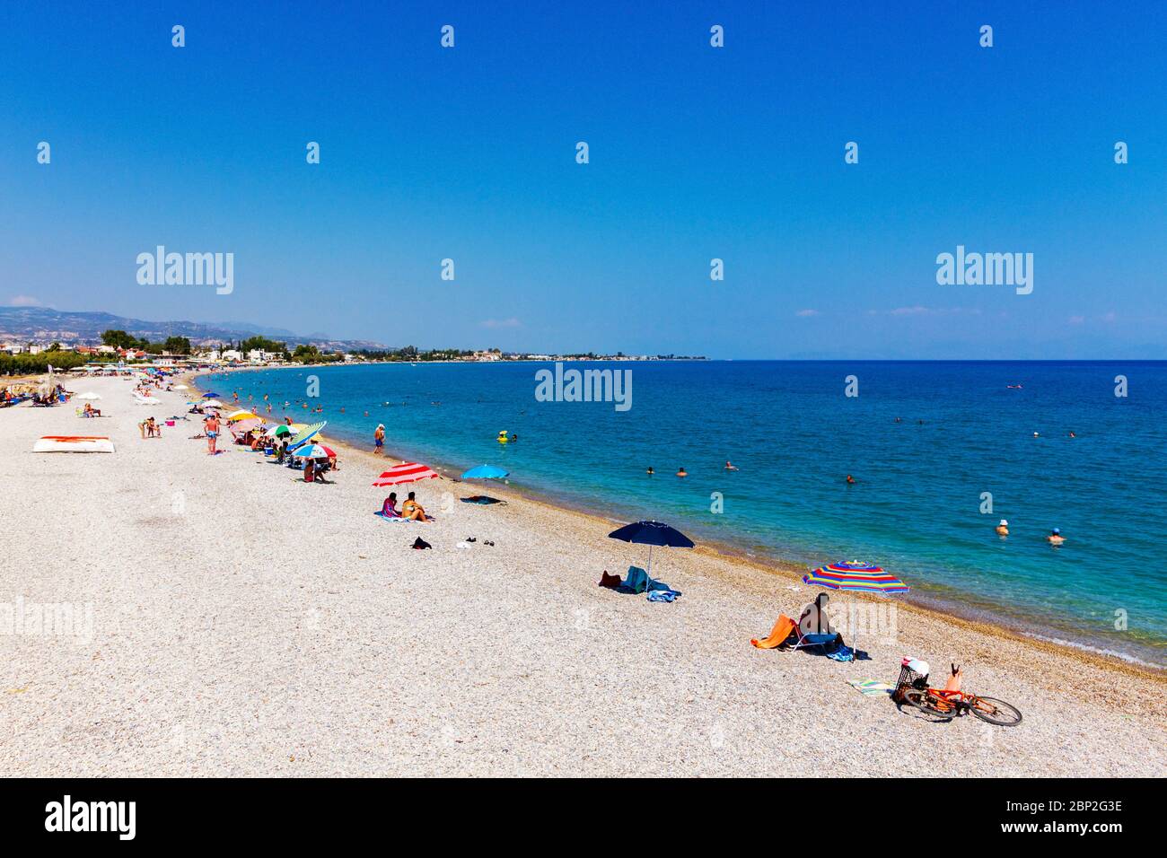 Beach of Vrahati, near Loutraki and Corinth towns, in Peloponnese ...