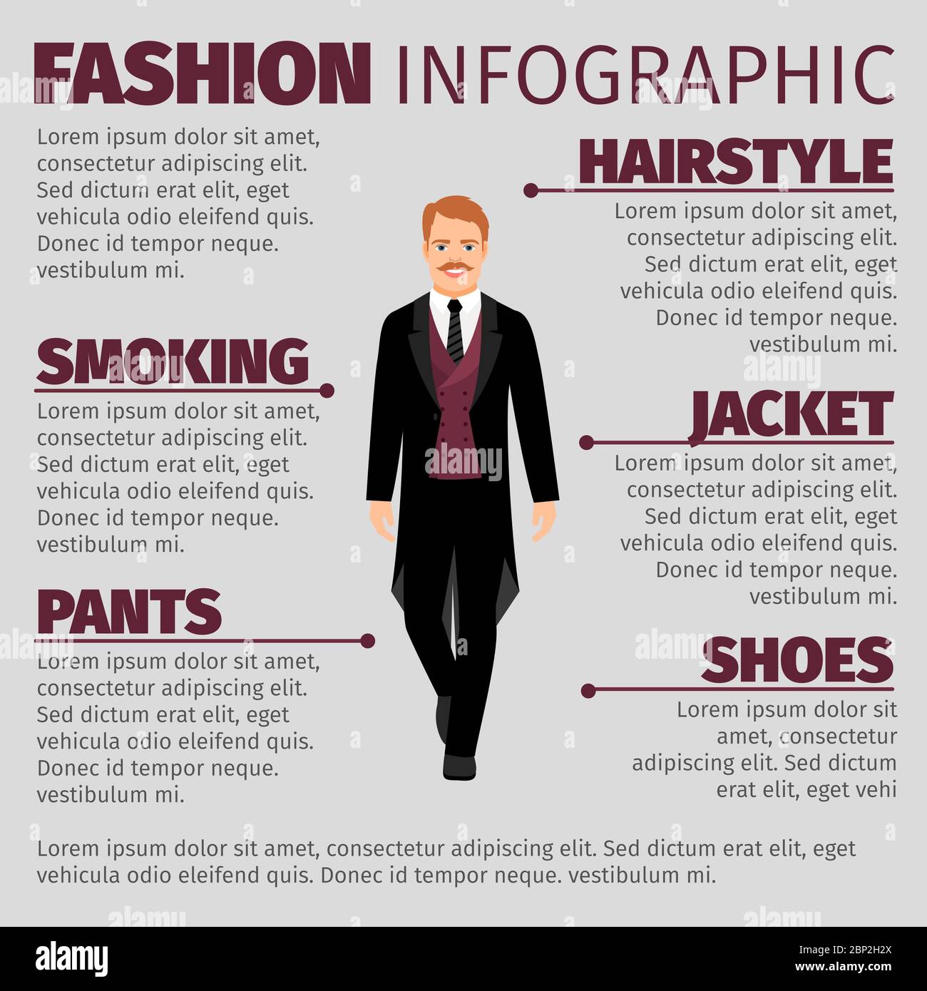 Fashion infographic with man in a smoking or tux. Vector illustration ...