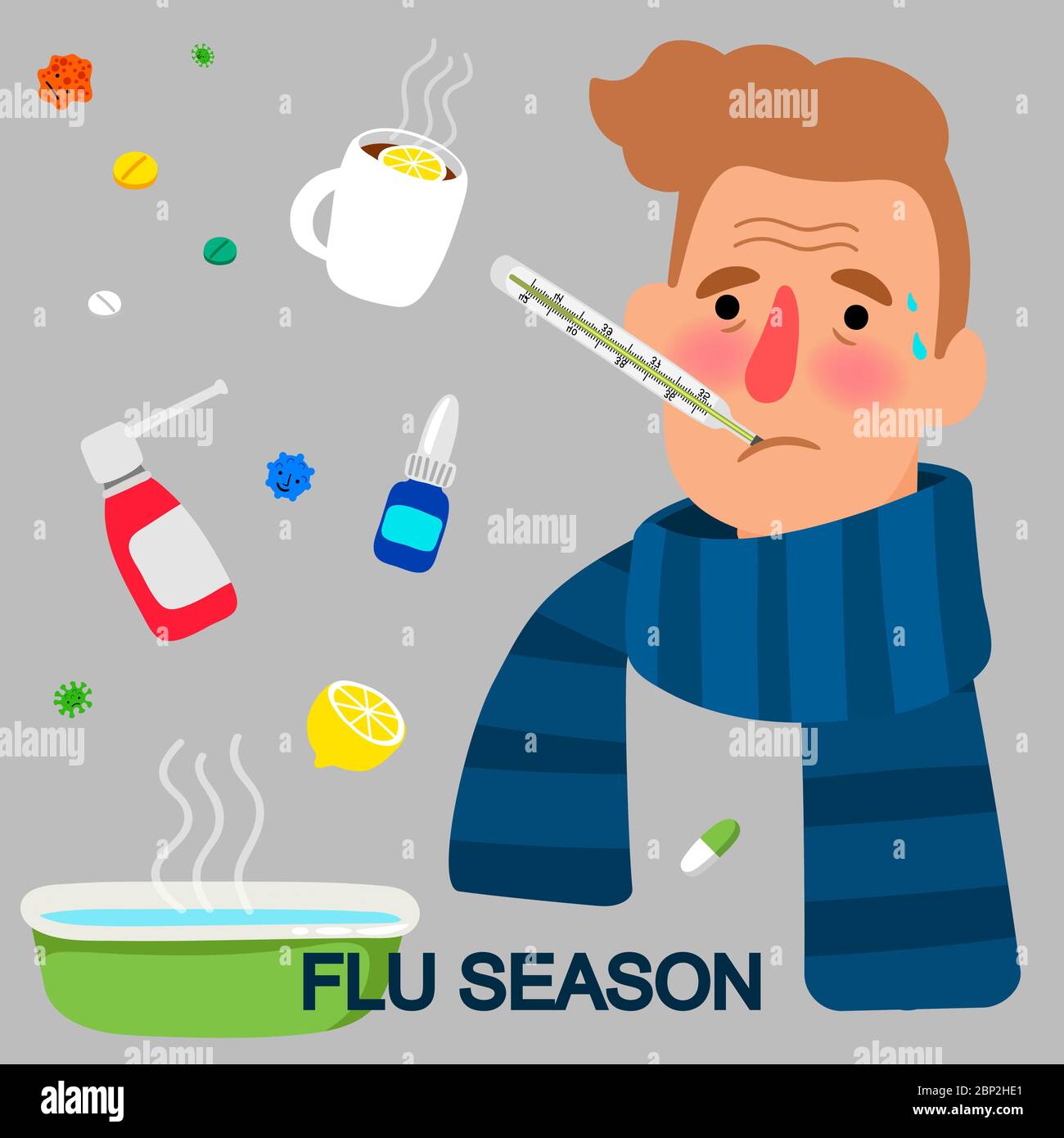 Flu season cartoon vector concept with ill man Stock Vector Image & Art ...