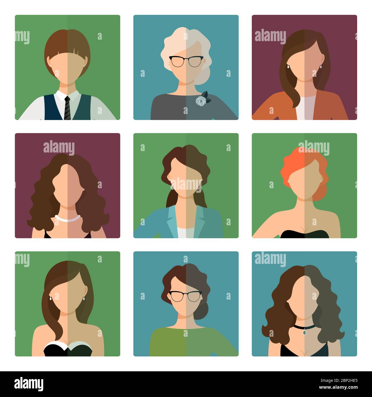 Vector female avatar icons set in office work style Stock Vector Image ...