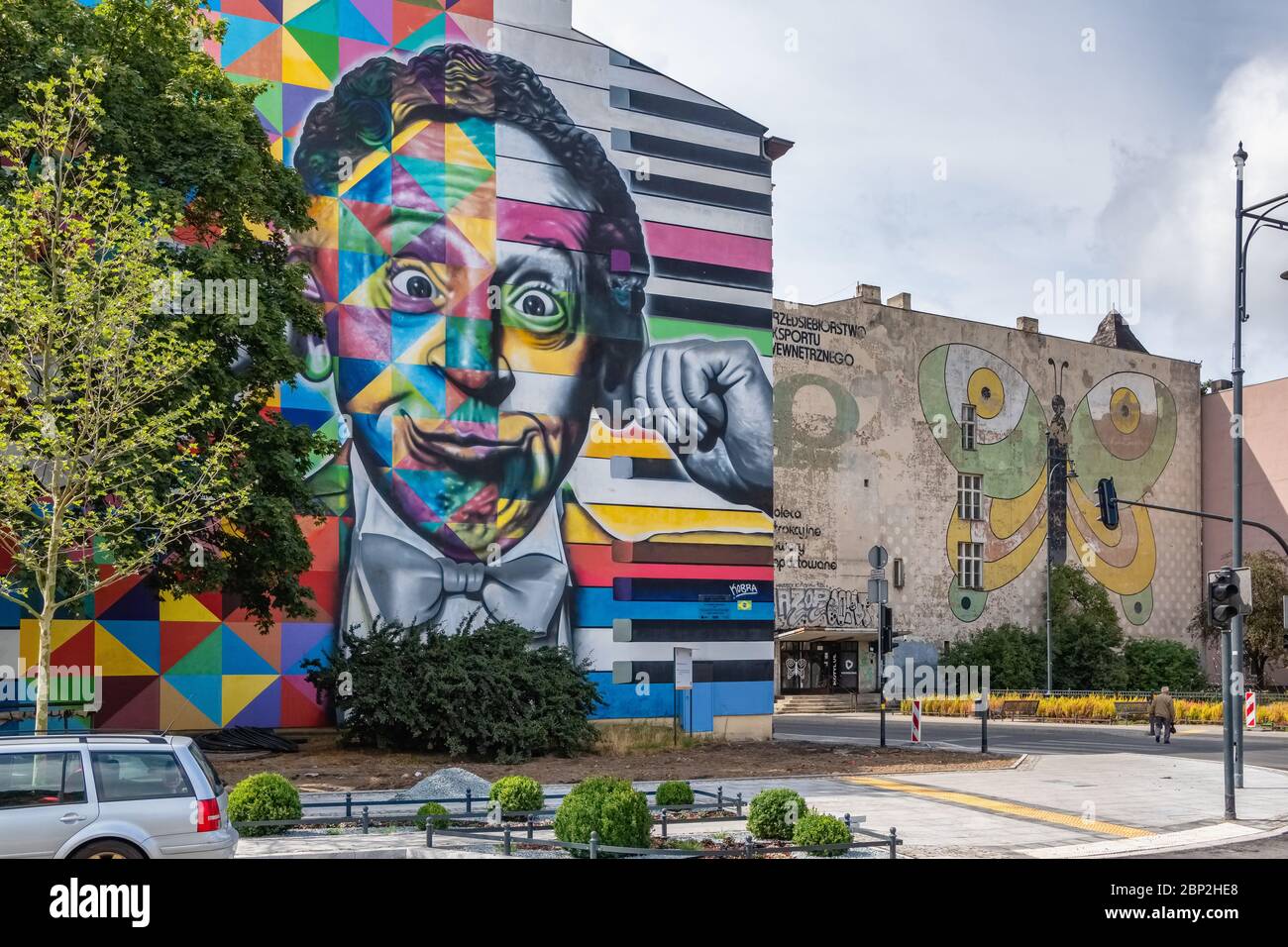 Lodz, Poland - July 7, 2019: Giant street art murals on building walls ...
