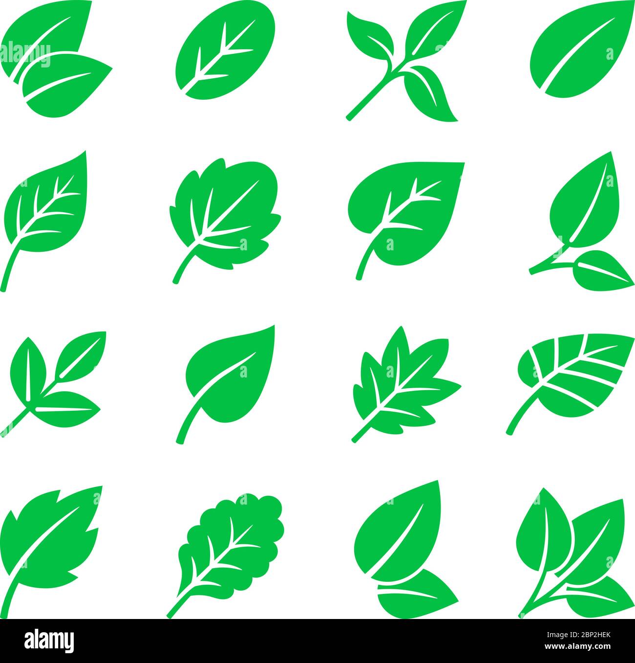 Green leaves icons. Vector leaf symbols illustration, trees leafs signs ...