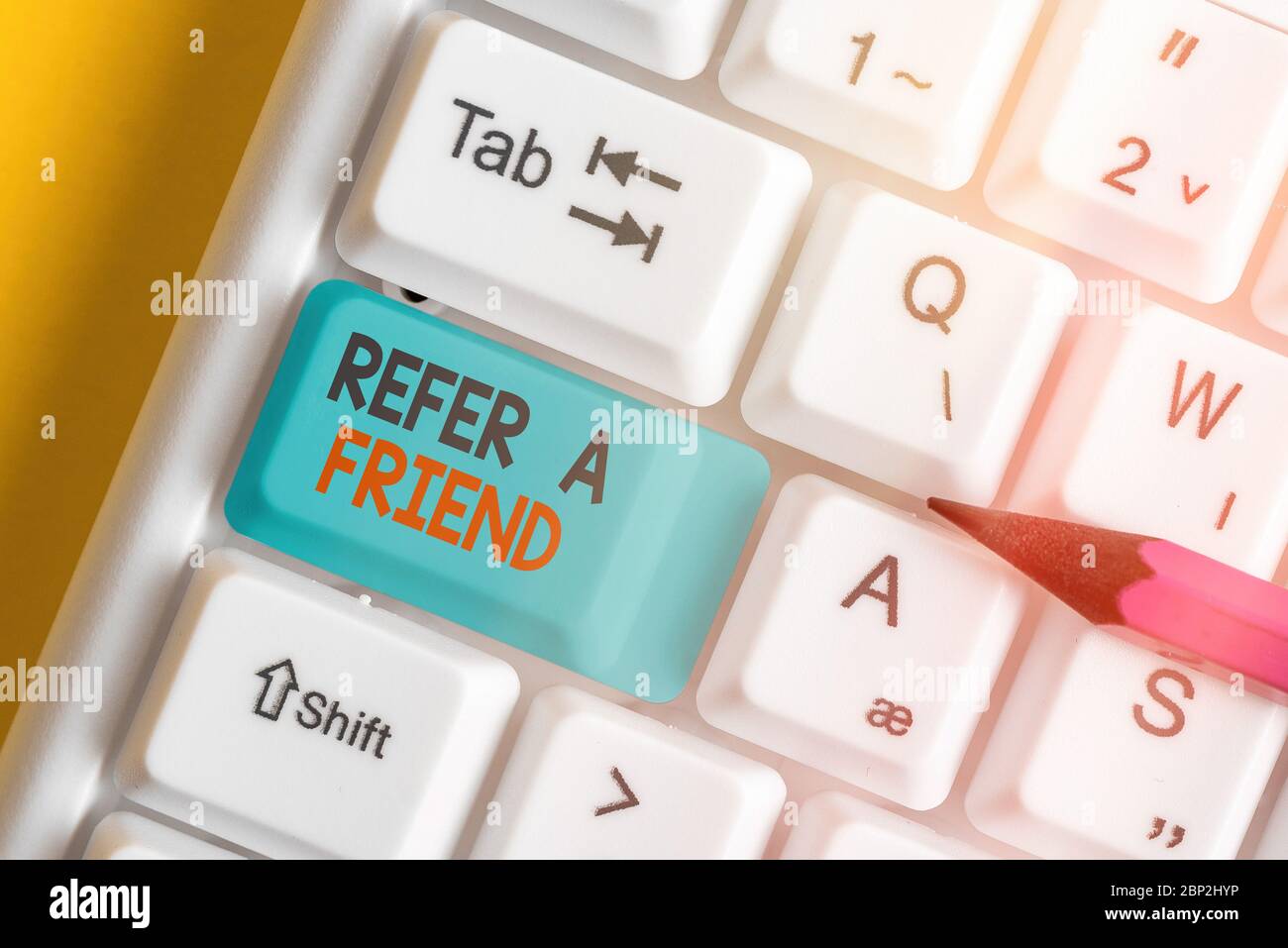 Writing note showing Refer A Friend. Business concept for direct ...