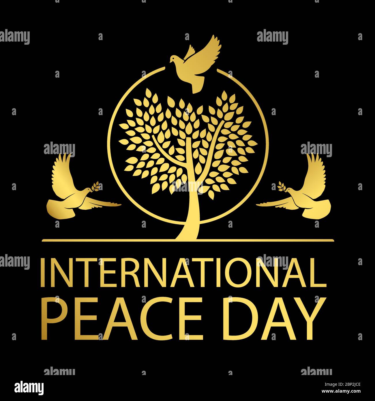 International peace day gold on black emblem, vector illustration Stock ...
