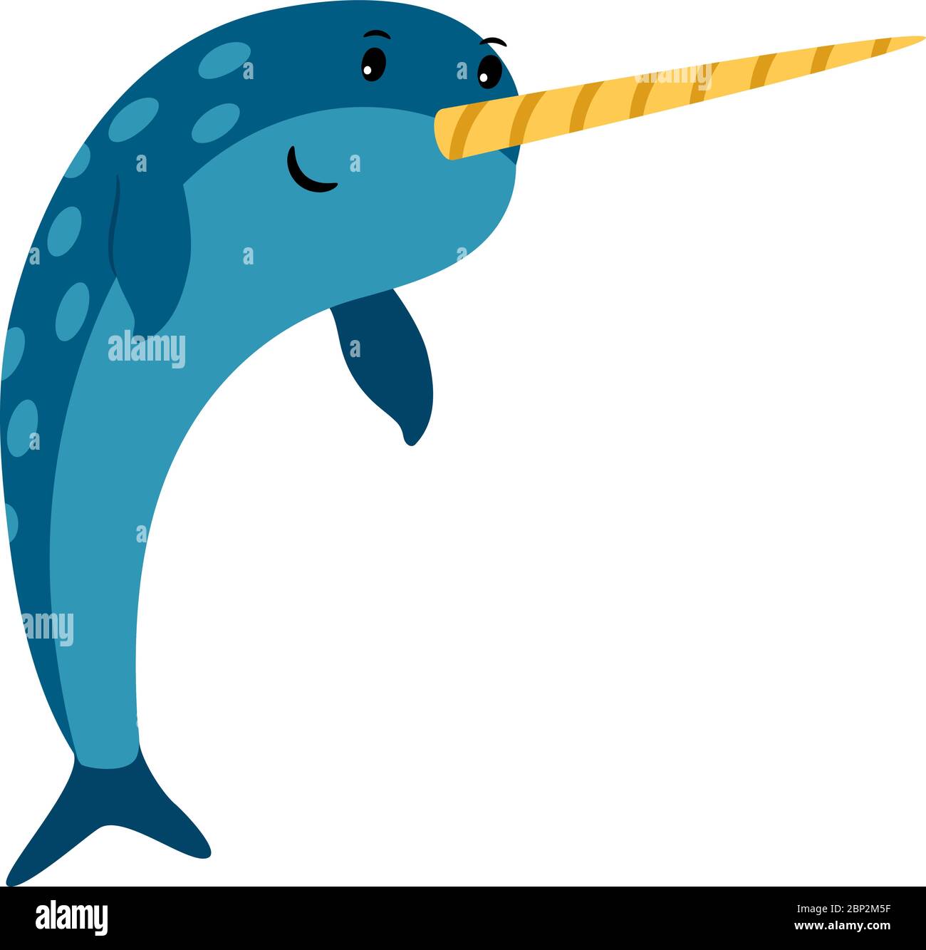 Blue narwhal sea animal cartoon icon on white background, vector ...