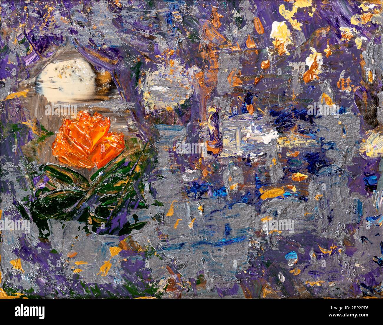 Abstract painting with vibrant colors, strong shapes and brushstrokes ...