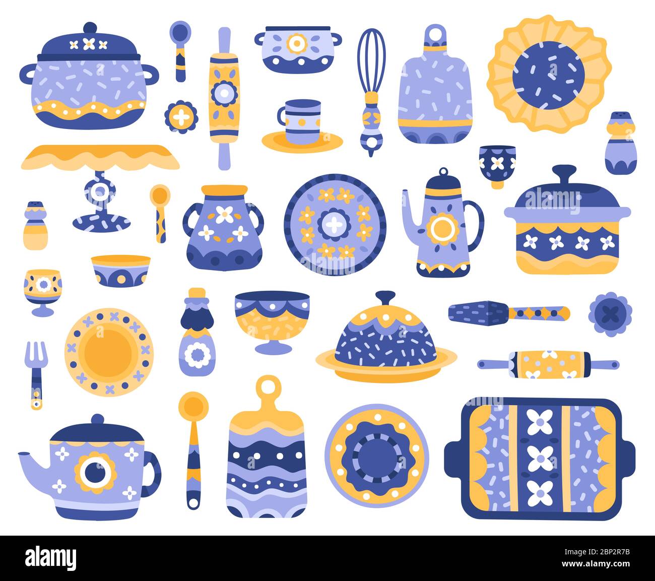 Cartoon ceramic crockery. Kitchen cookware, serving porcelain tableware ...