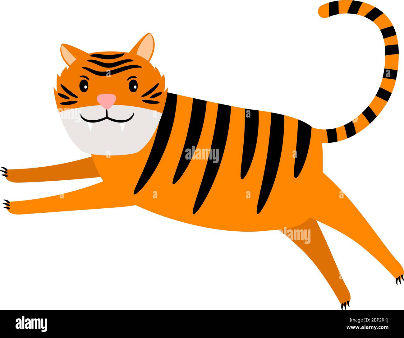Tiger wild animal cartoon style icon on white background, vector ...