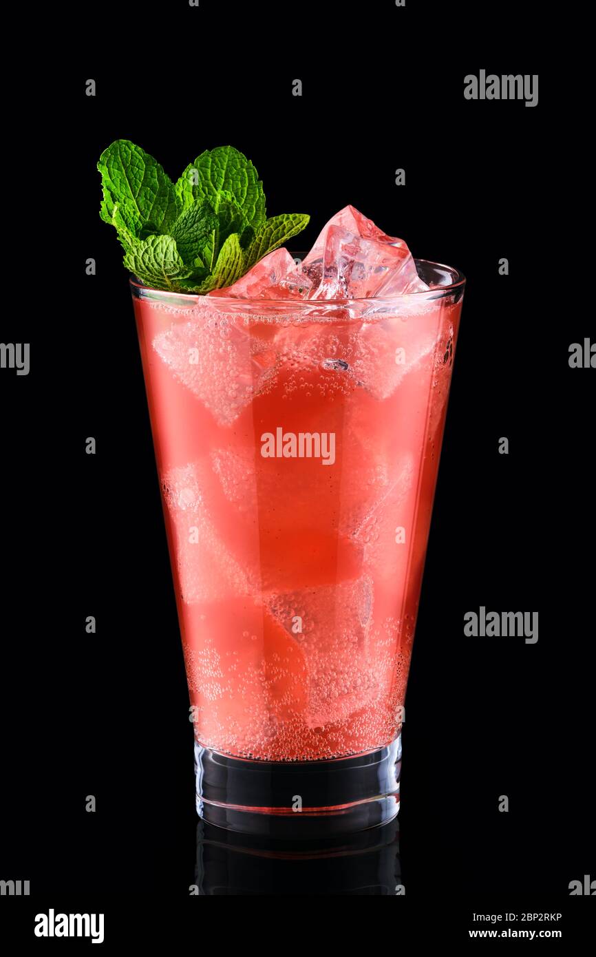 Cold fizz cocktail with strawberry isolated on black background Stock ...