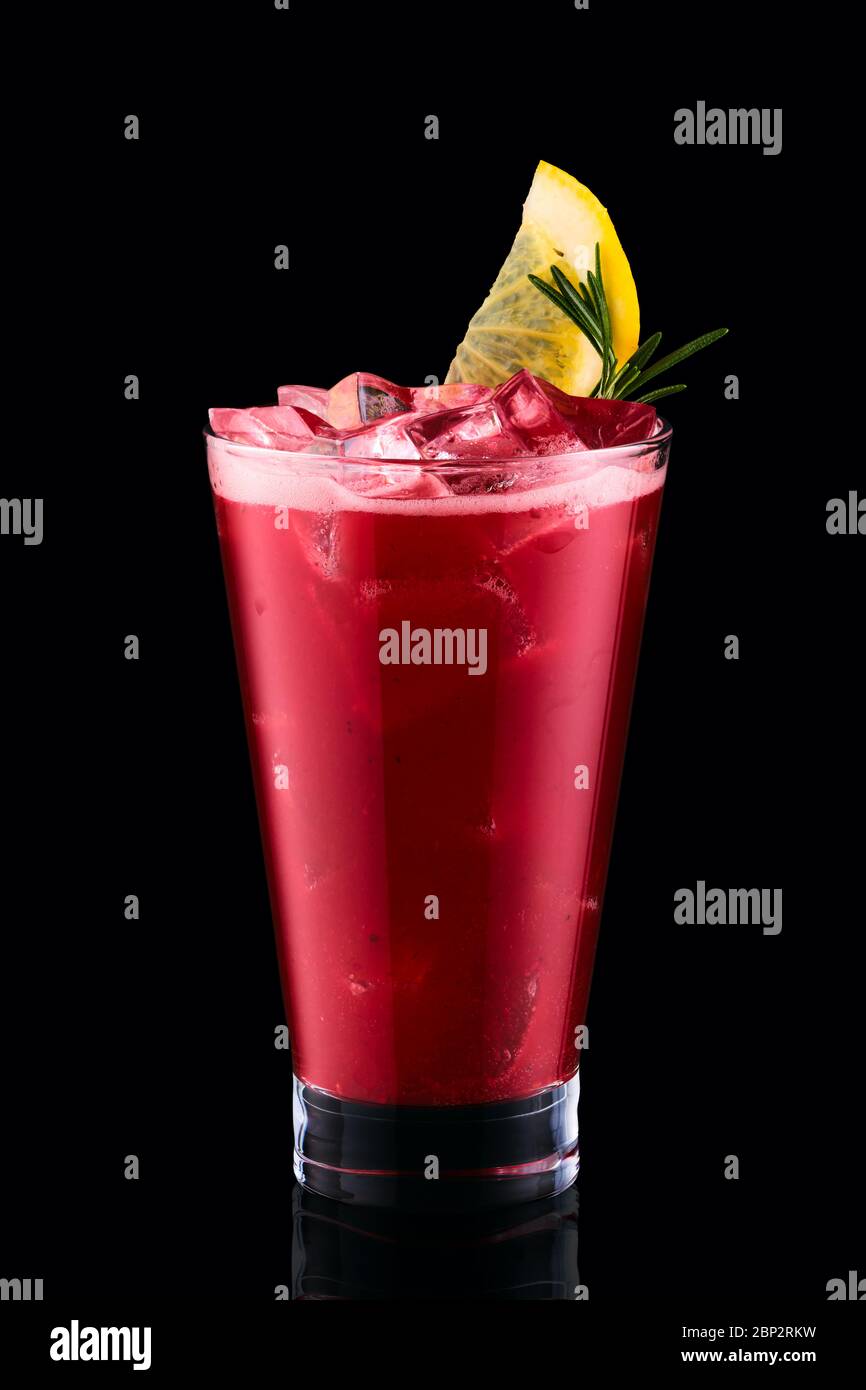 Cold fizz cocktail with cherry isolated on black background Stock Photo ...