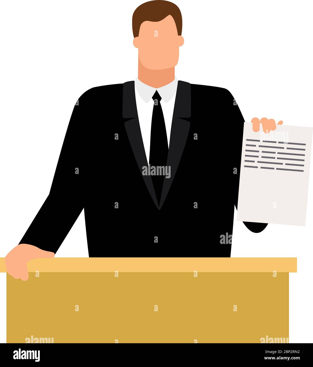 Prosecutor with document in hand icon on white background, vector ...