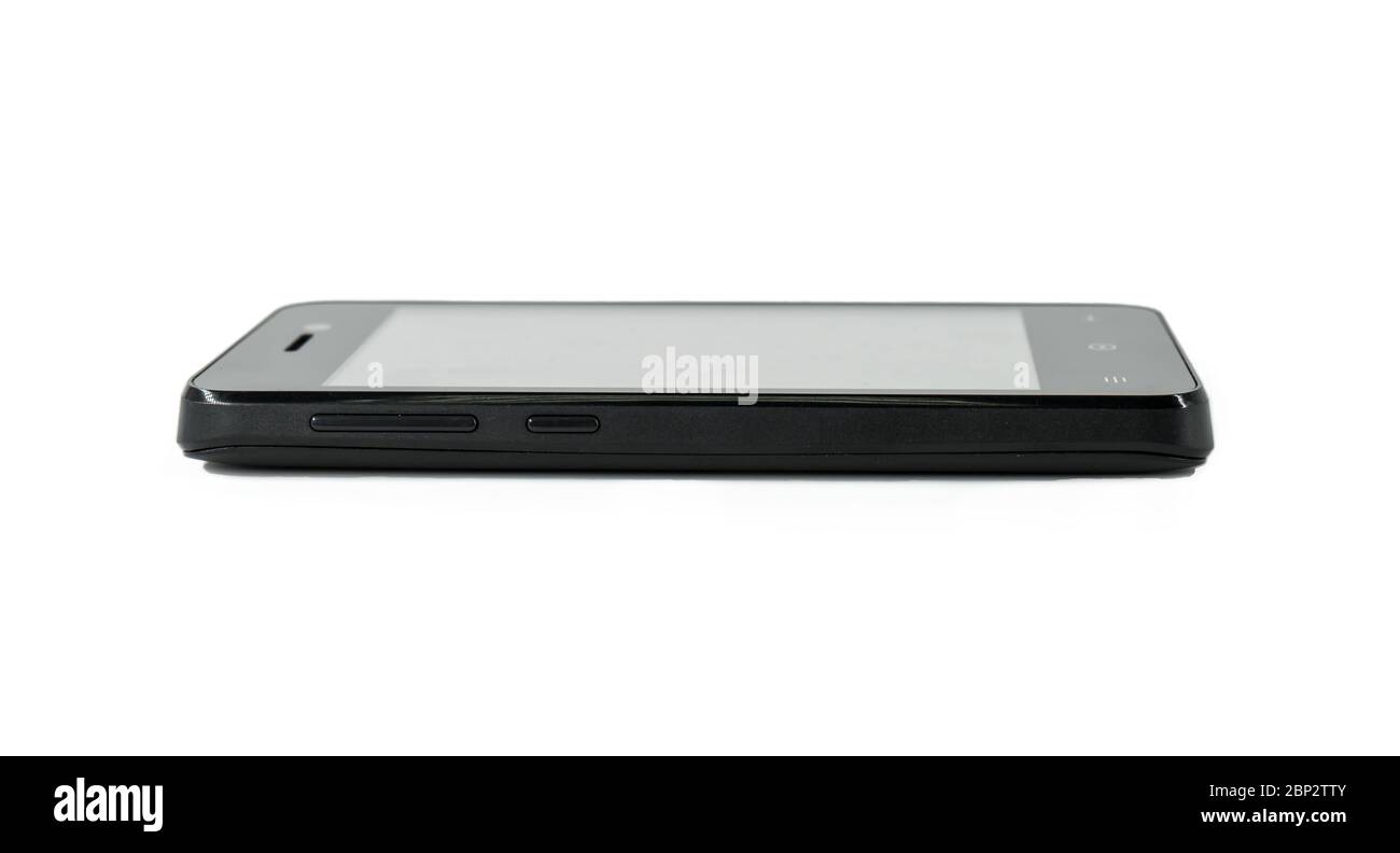 Black smartphone side perspective cell phone, mobile phone isolated on ...