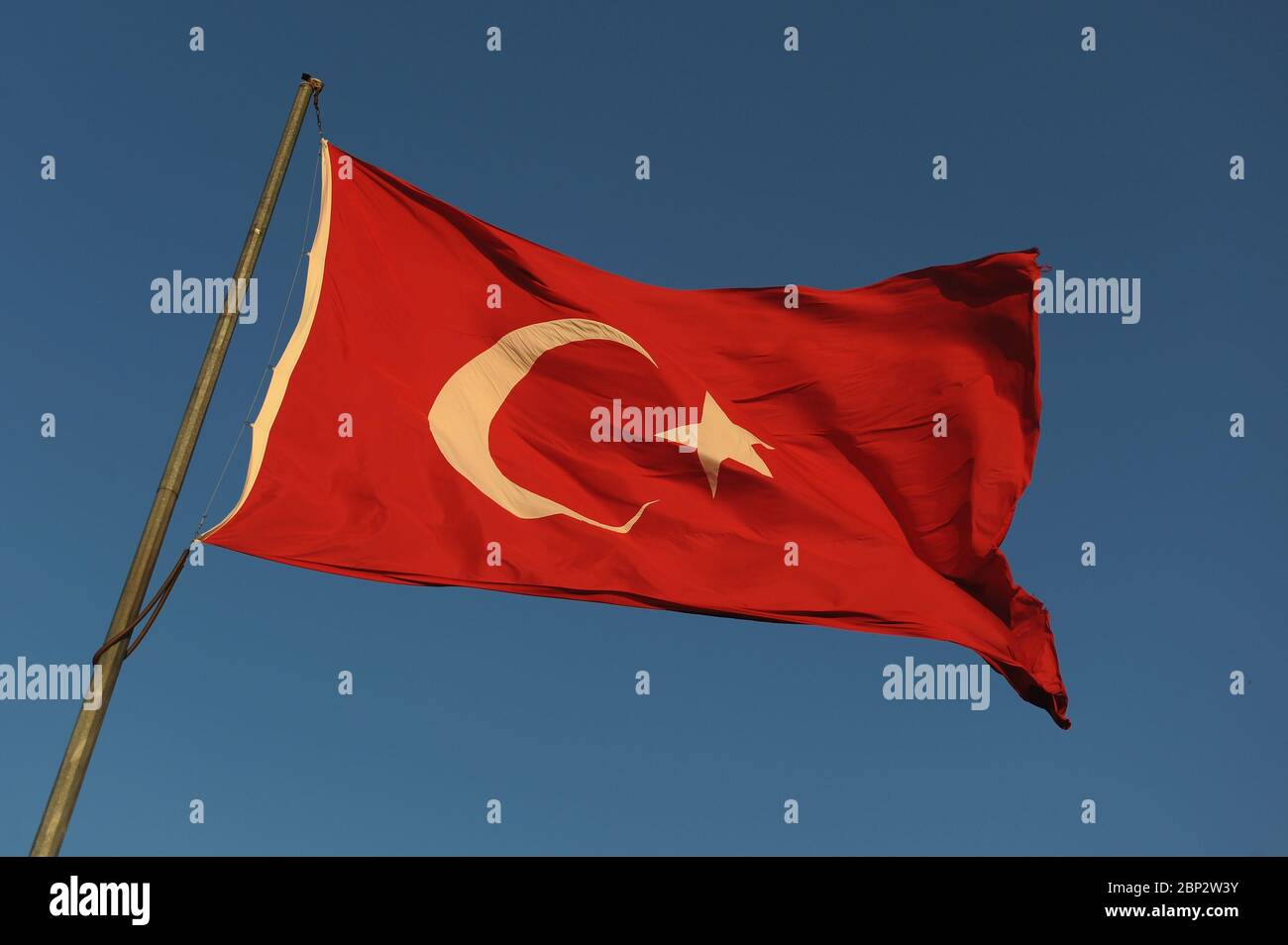 Turkish Flag against a blue sky Stock Photo - Alamy