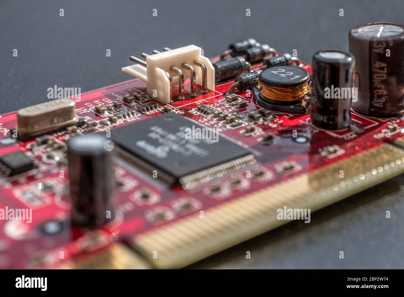 Circuit board with condenser and microchips closeup electronic, copper ...
