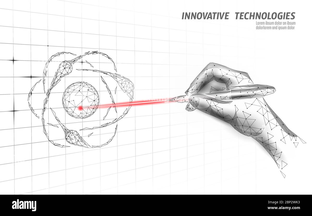 3D laser engeneering atomic phisics concept. Hand with pen graphic ...