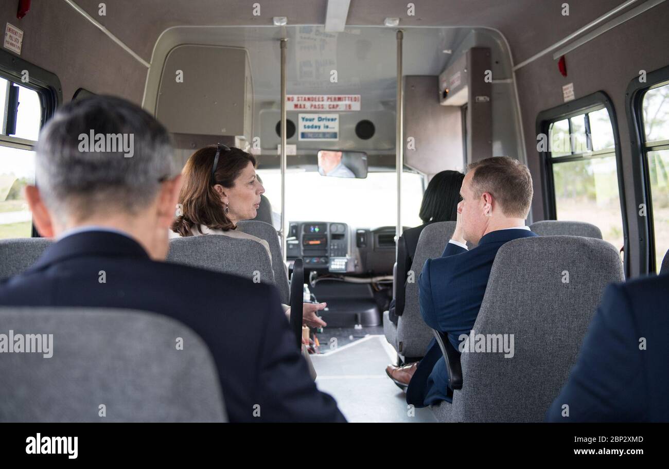Moon to Mars Event NASA Administrator Jim Bridenstine, right, talks to ...