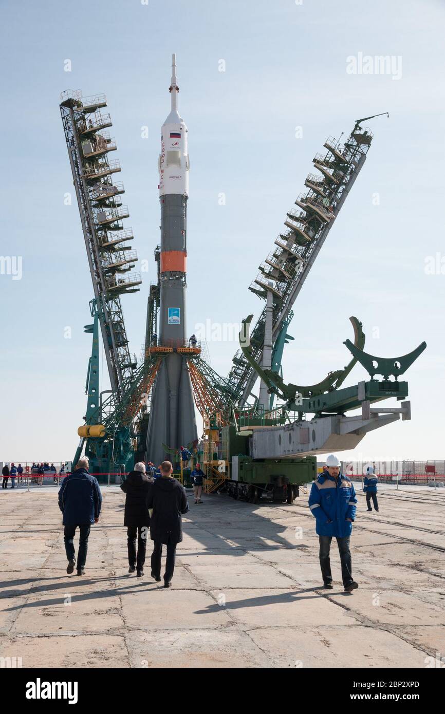 On March 12, 2019, the Soyuz MS-12 rocket was raised into a vertical ...